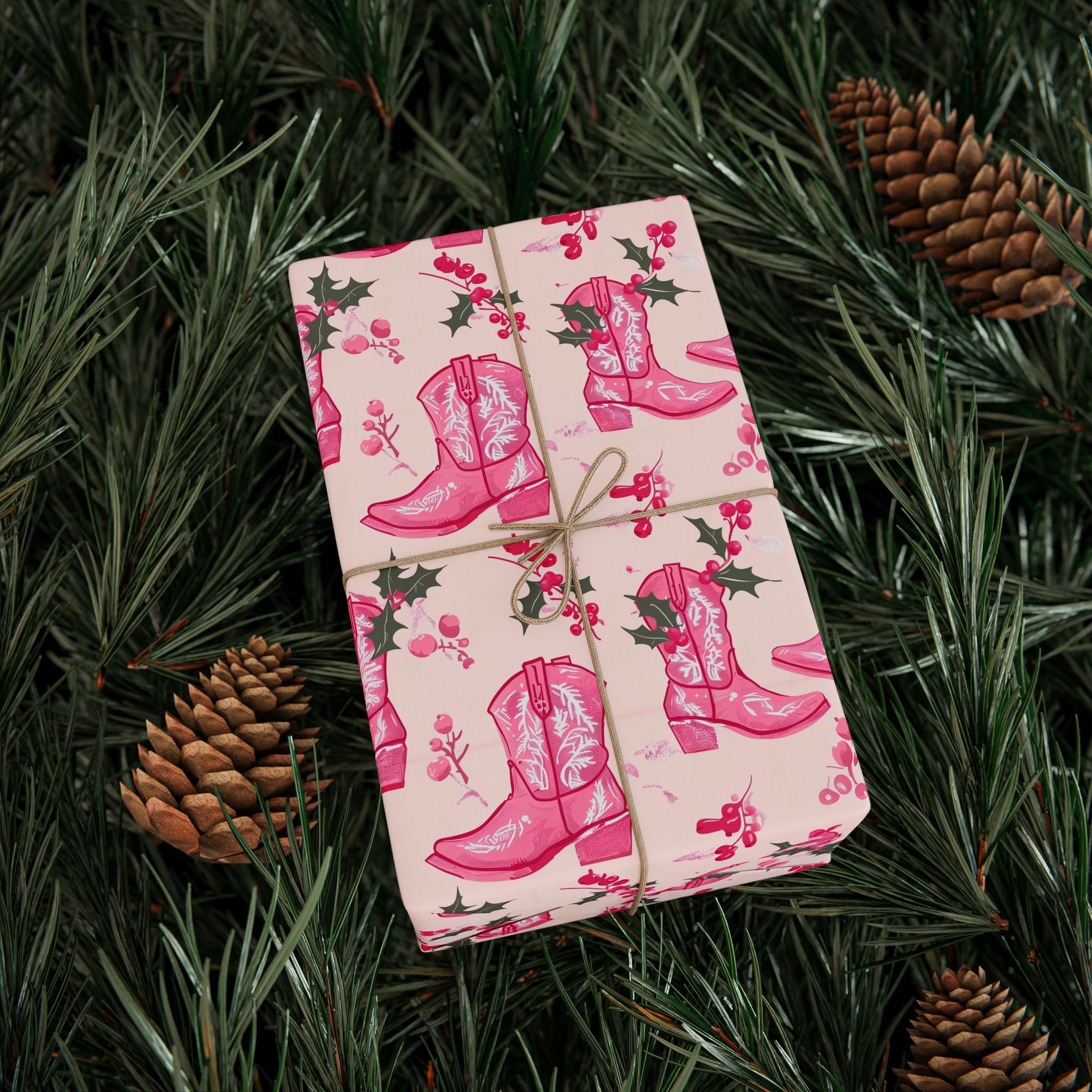 Christmas Cowgirl Wrapping Papers, Coastal Cowgirl Pink Boot Wrapping ...