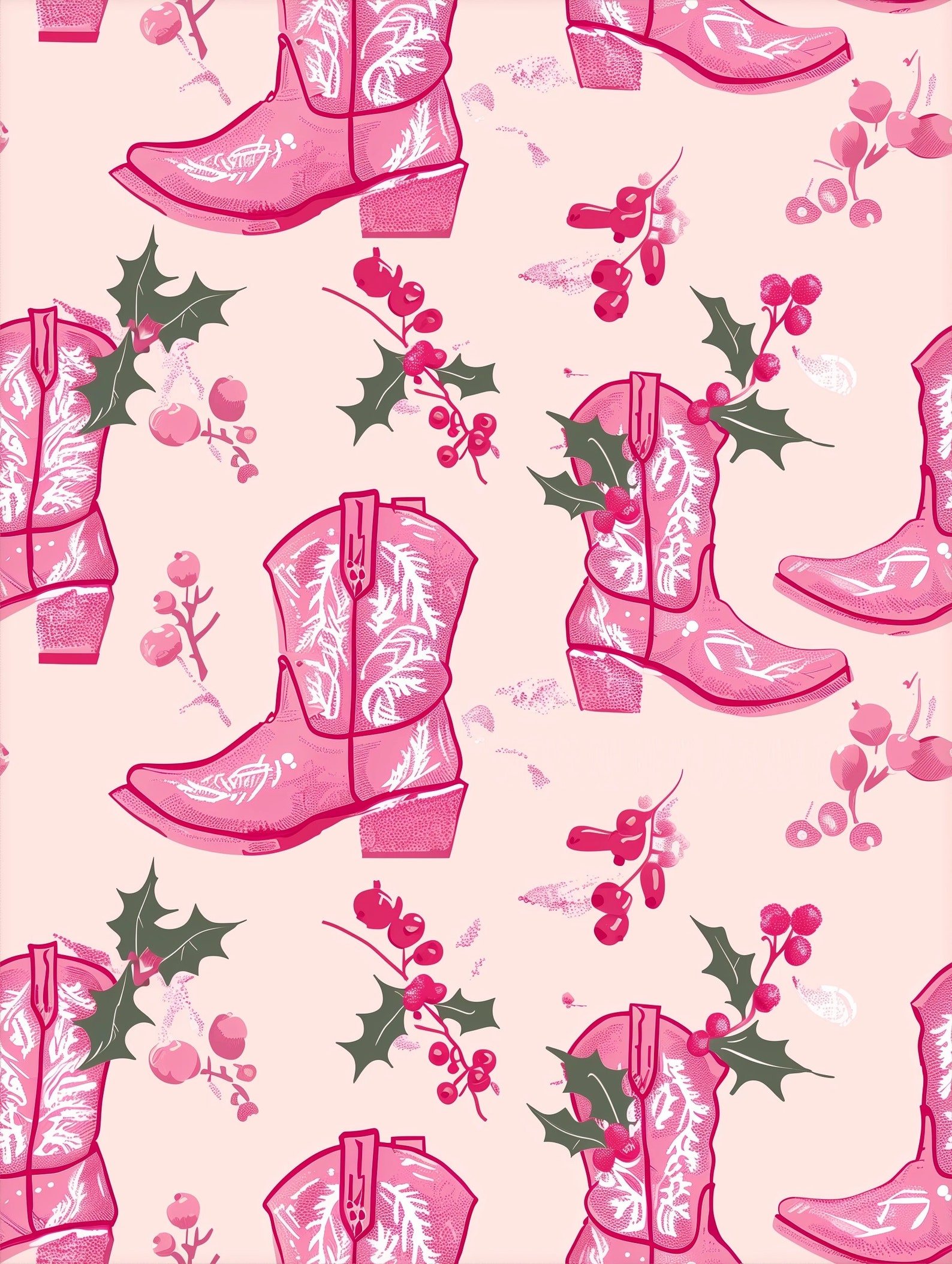 Christmas Cowgirl Wrapping Papers, Coastal Cowgirl Pink Boot Wrapping ...