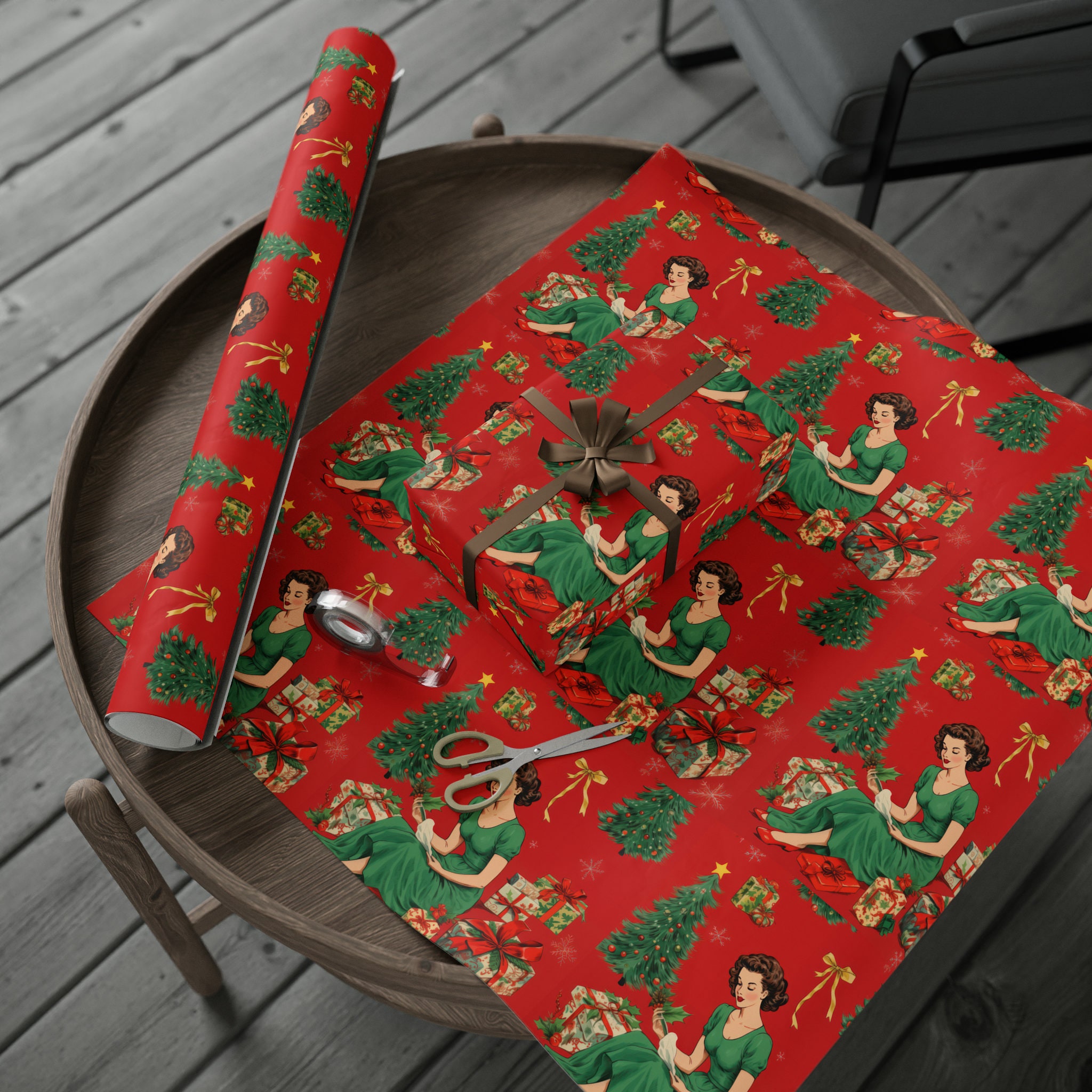 Vintage Christmas Housewife Wrapping Paper: 1940s Retro Holiday Decor ...