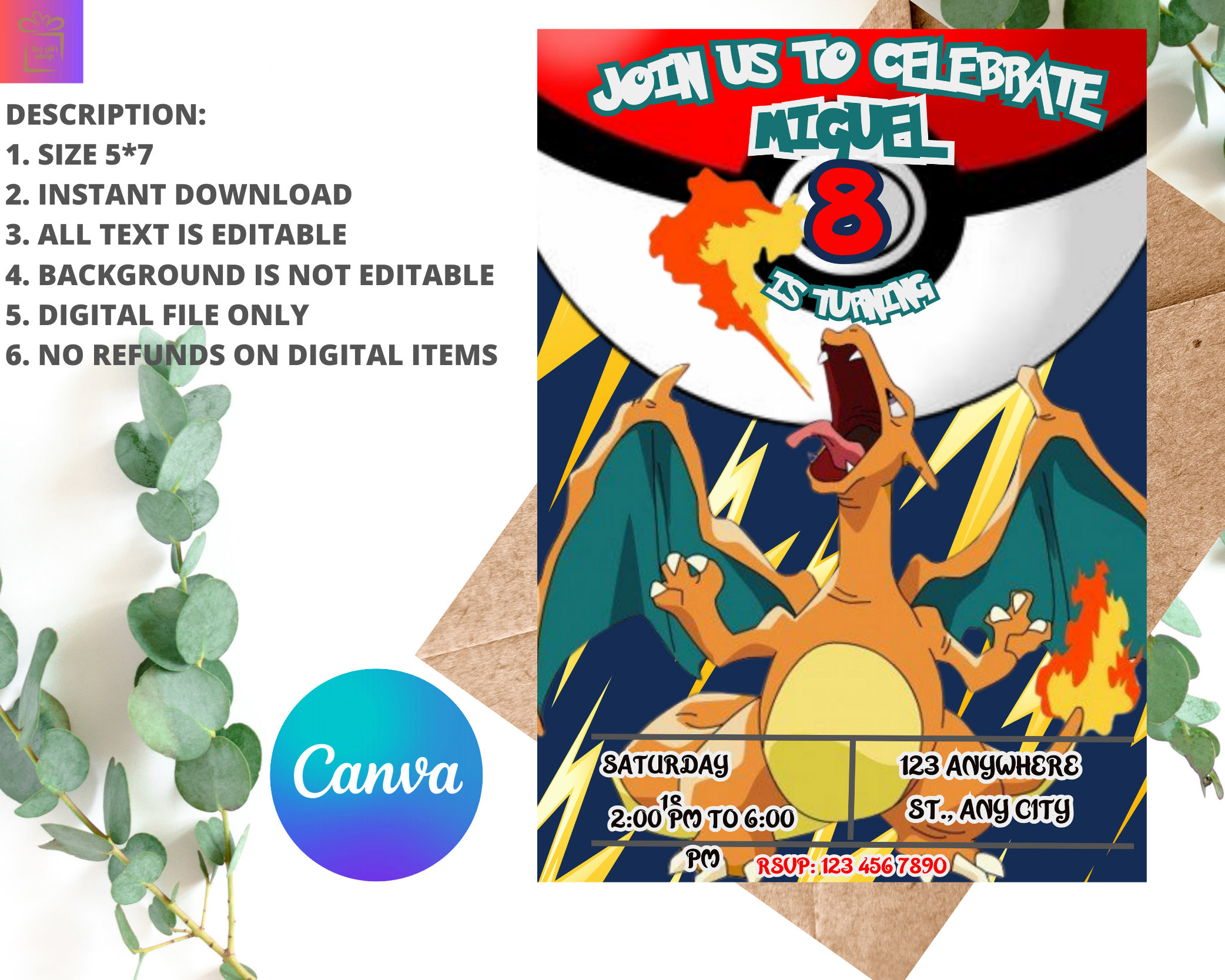 Invitación de cumpleaños de Charizard Invitación de texto del - Etsy México