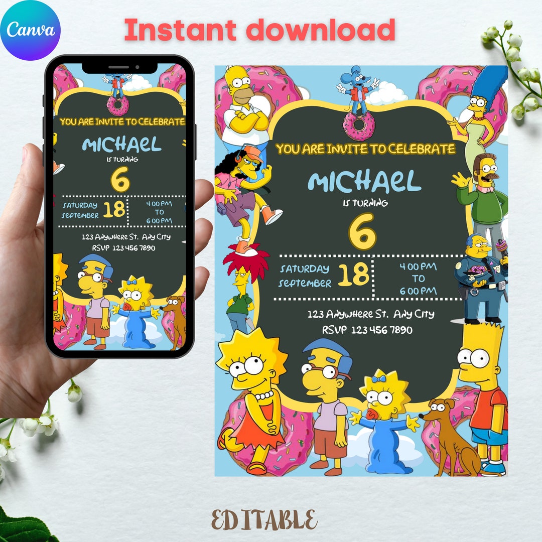 Editable Simpsons Birthday Invitations Simpsons Invitation - Etsy Australia