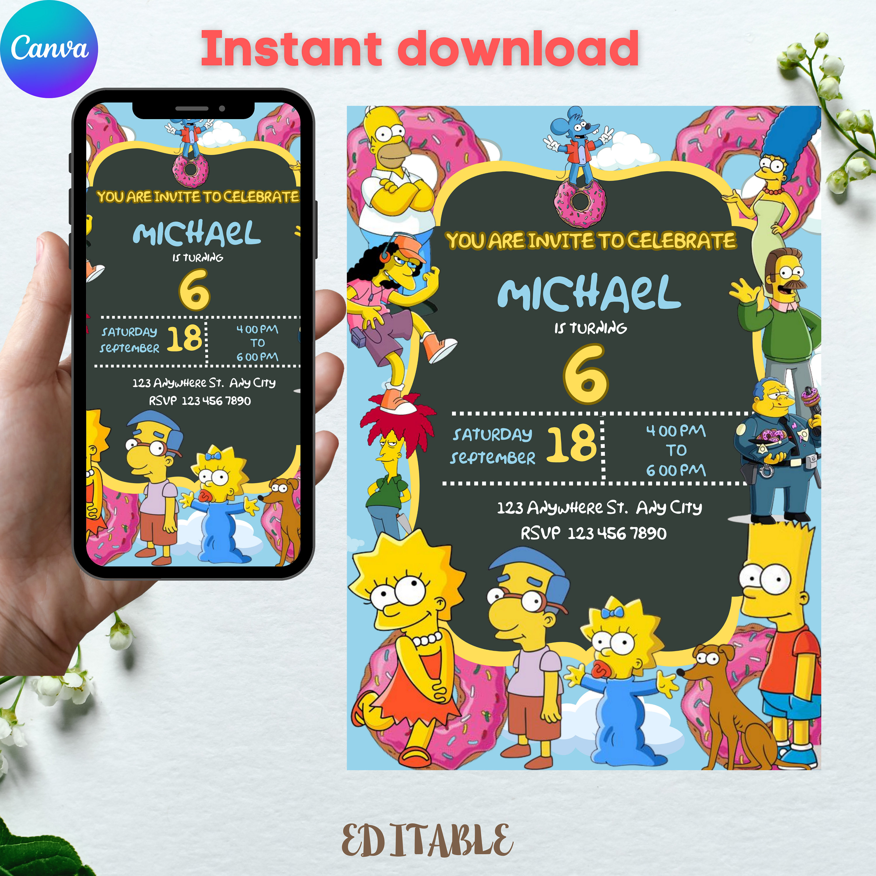 Editable Simpsons Birthday Invitations Simpsons Invitation - Etsy Australia