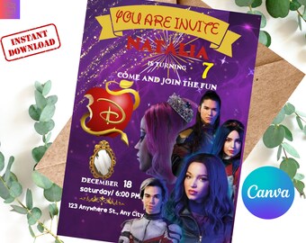 Descendants 3 Party Invitations 5x7 4x6 Invite Thank You - Etsy