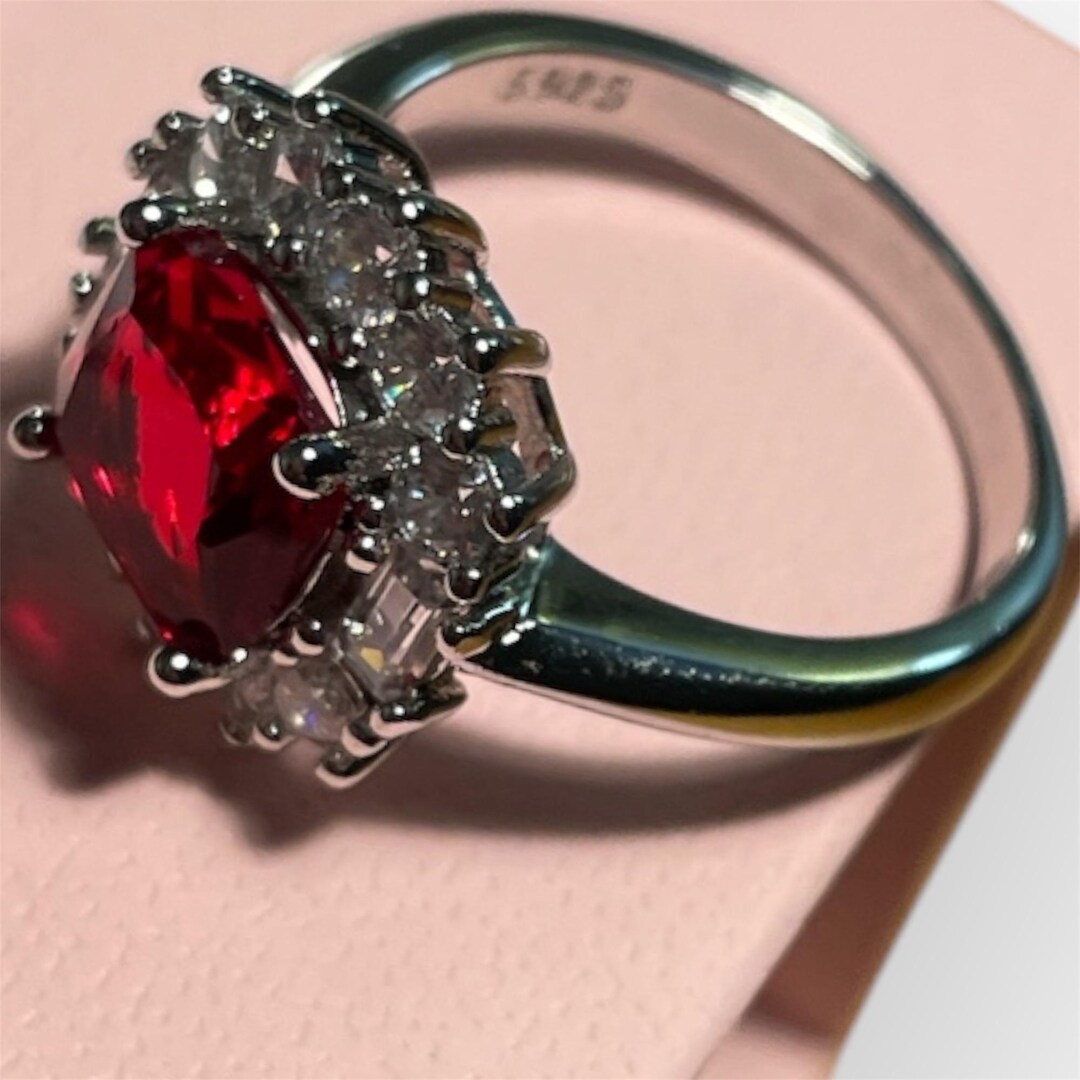 Red Ruby Silver Plated Ring: Women's Engagement Ring - Etsy