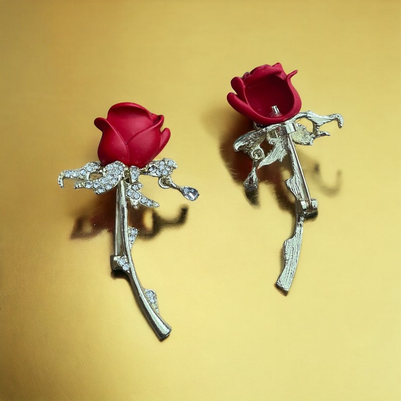 Elegant Red Rose Dress Brooch Pin Suitable for Christmas Parties and ...