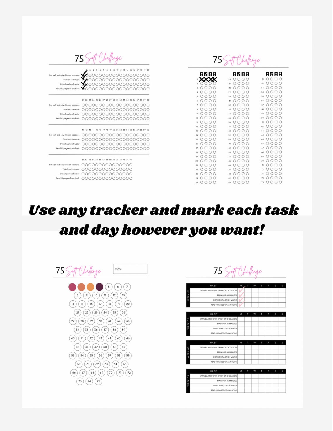 75 Soft Challenge Tracker Printable Digital Healthy Lifestyle ...