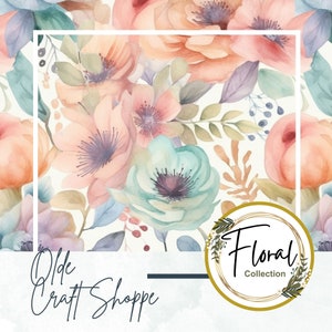 Seamless Pattern File, Pastel Watercolor Flowers, Peonies, Digital ...