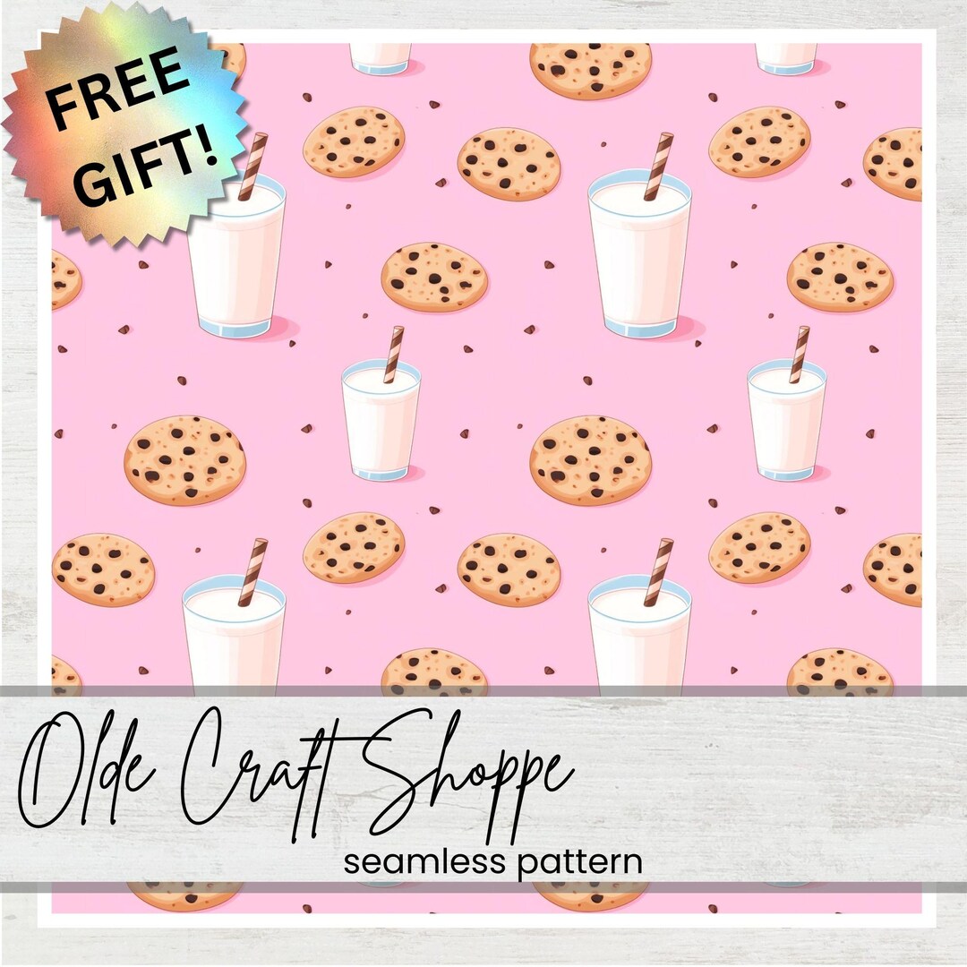 Seamless Repeating Pattern File, Milk and Cookies on Pink Background ...