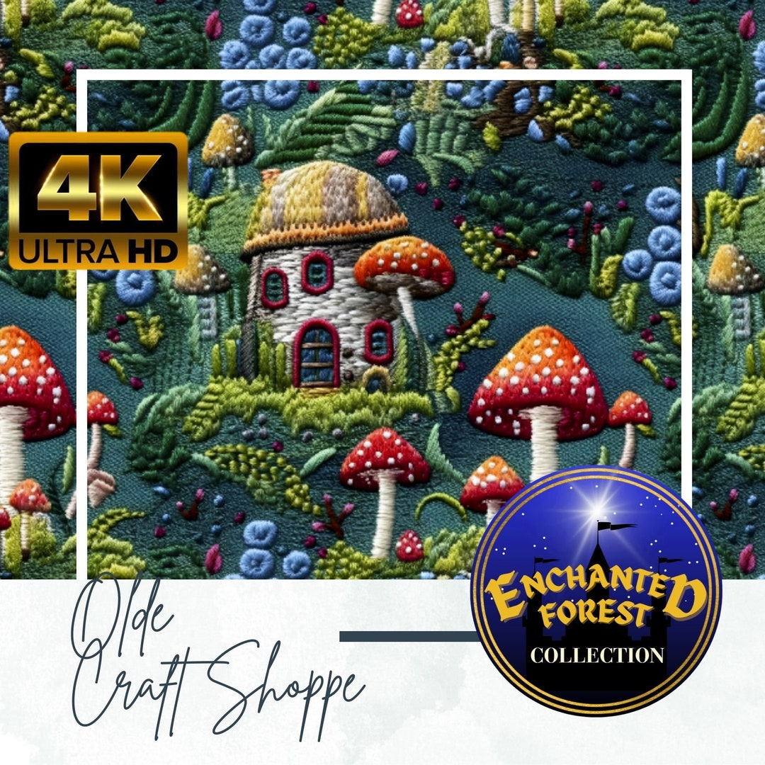 4K Premium Seamless File, Embroidery Magical Toadstool Mushroom House ...
