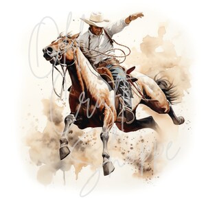 Watercolor Western Cowboy Rodeo Bronc Riders Clipart Bundle, Wild West ...