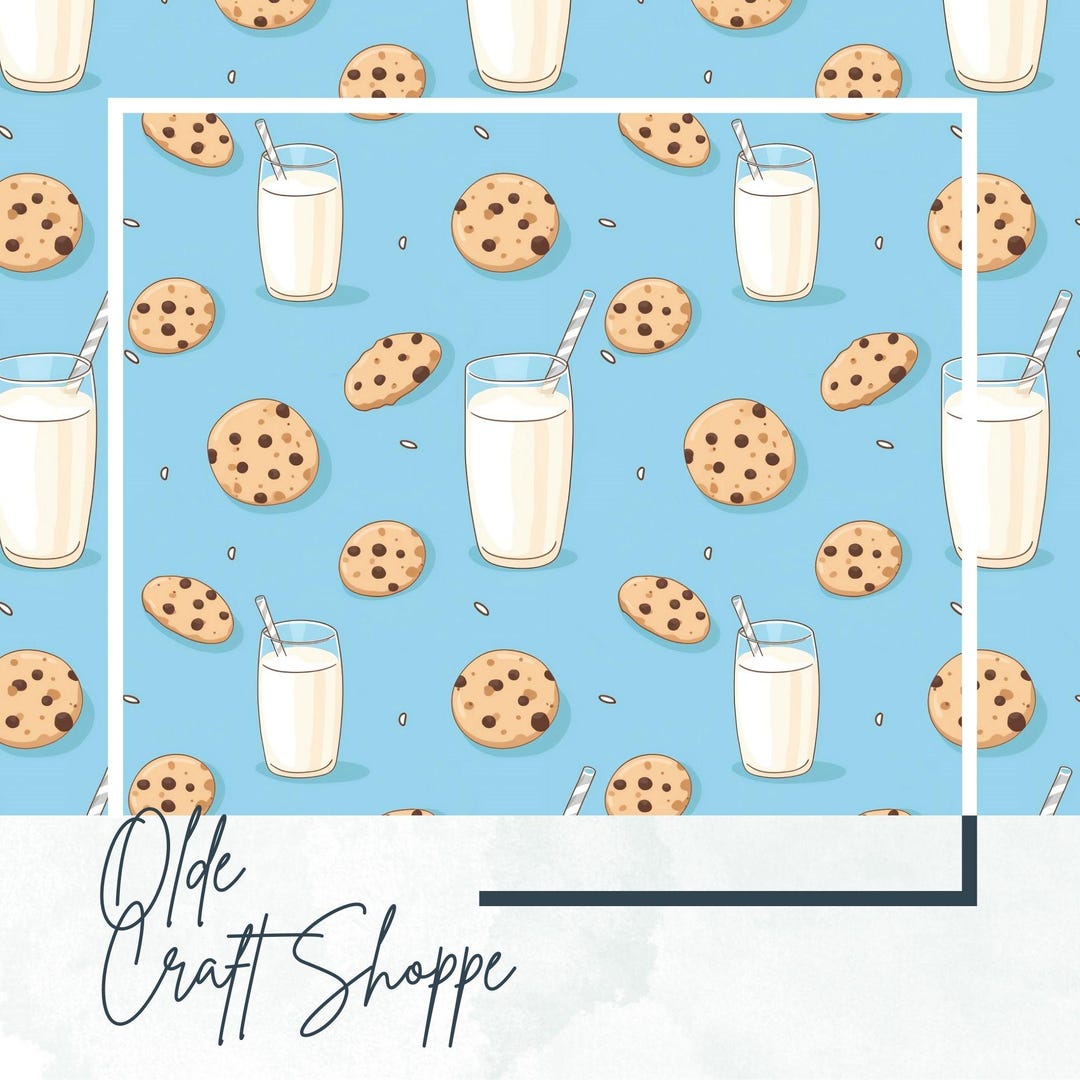 Seamless Repeating Pattern File, Milk and Cookies on Blue Background ...