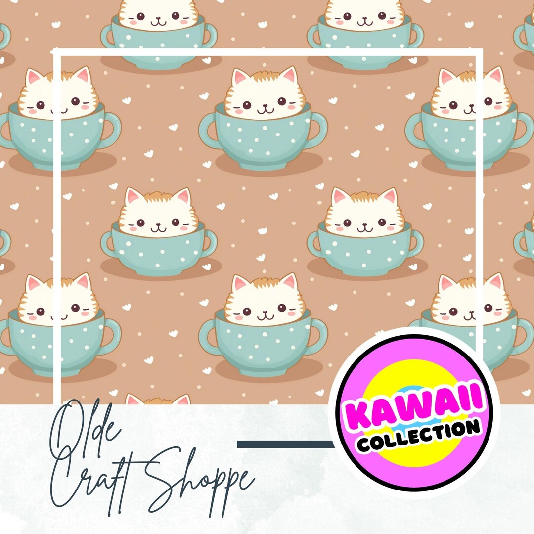 Kawaii Teacup Kittens Seamless Pattern File, Baby Cat Print, Cute ...