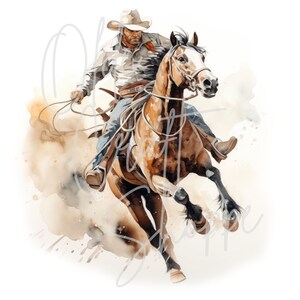 Watercolor Western Cowboy Rodeo Bronc Riders Clipart Bundle, Wild West ...