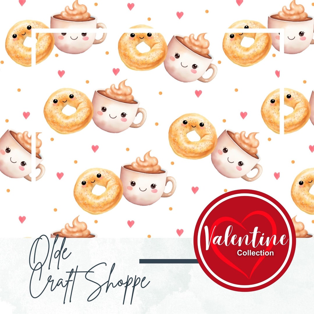 Seamless Pattern File, Watercolor Kawaii Cute Coffee and Bagel, Food ...