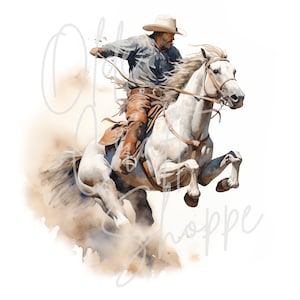 Watercolor Western Cowboy Rodeo Bronc Riders Clipart Bundle, Wild West ...
