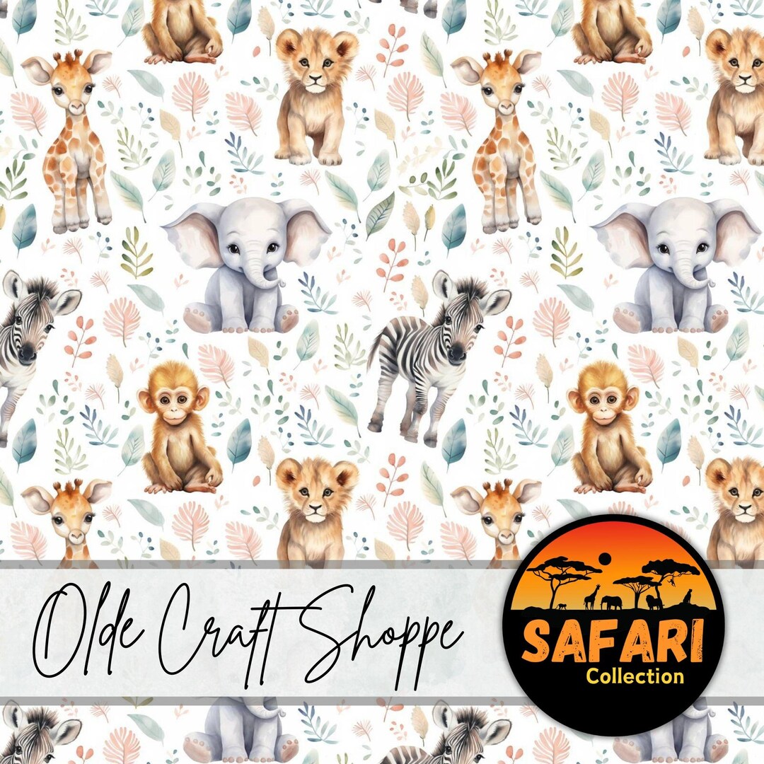 Watercolor Cute Baby Safari Animal Seamless Pattern File, Lion Zebra ...