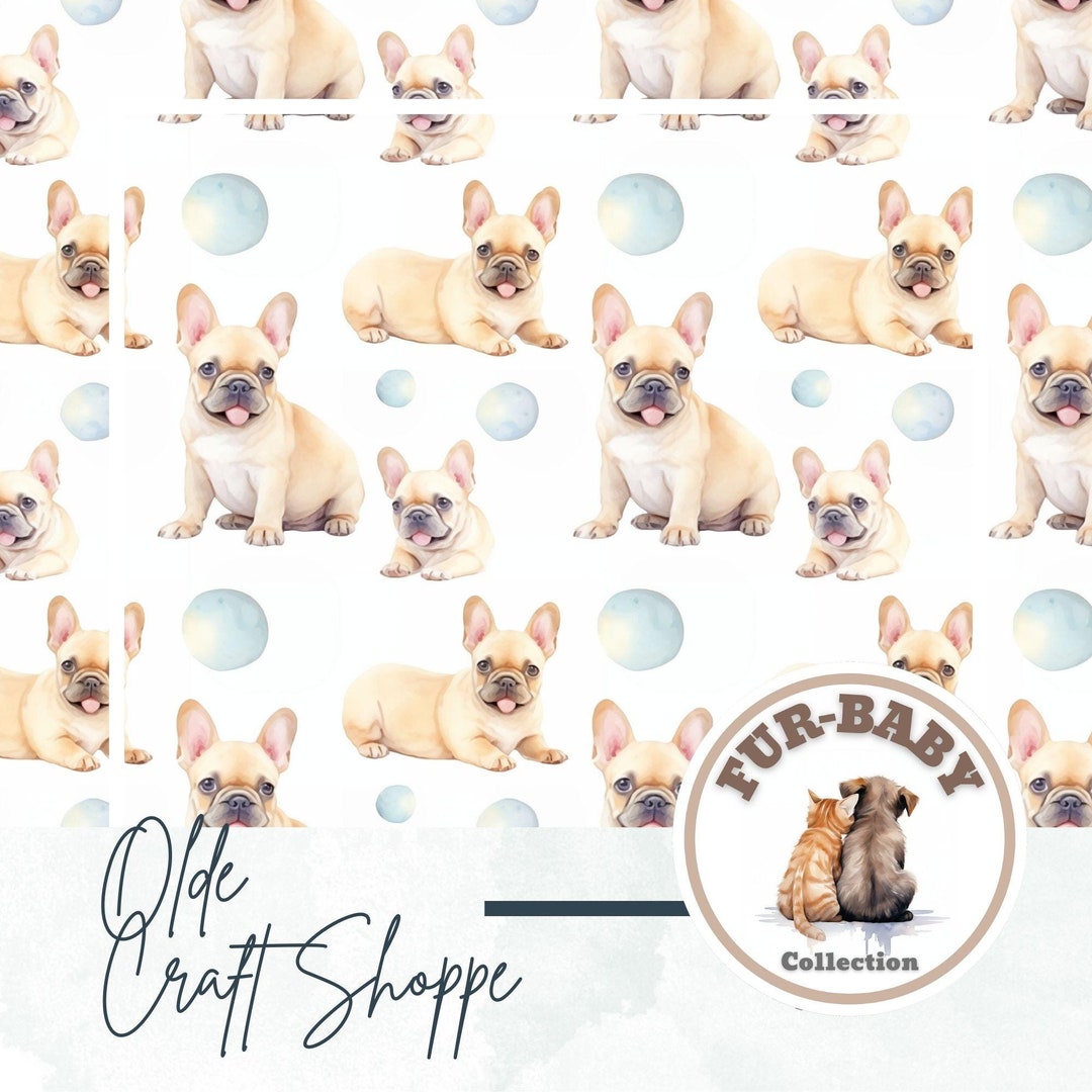 Seamless Pattern File, Cute Watercolor Cream Color French Bulldog Puppy ...
