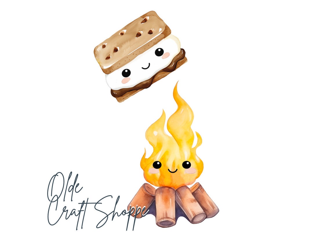 Cute Kawaii Smores and Campfire Transparent Background PNG, Clipart ...