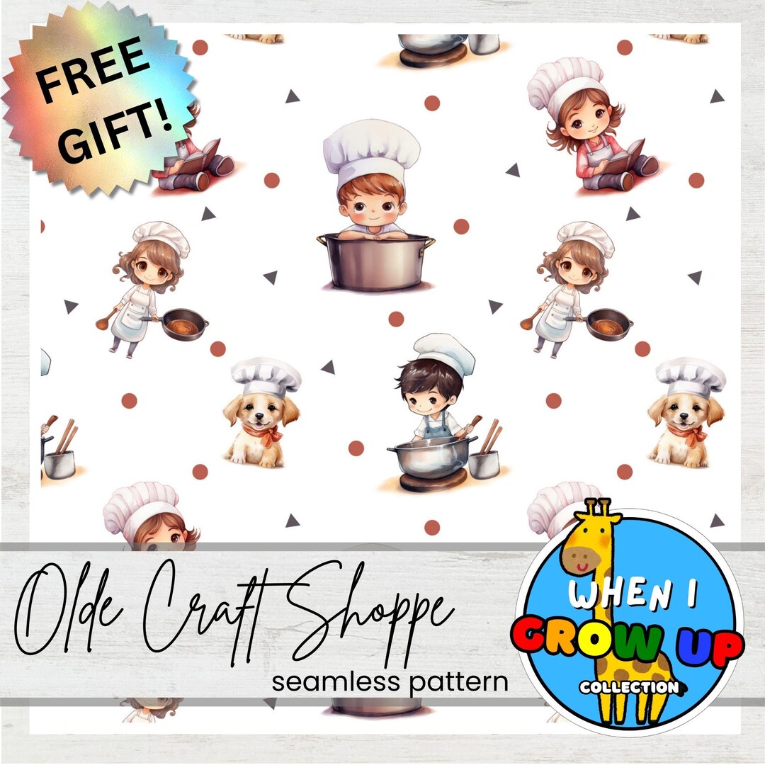 Seamless Repeating Pattern Tile File, Watercolor Cute Chef, Cook ...