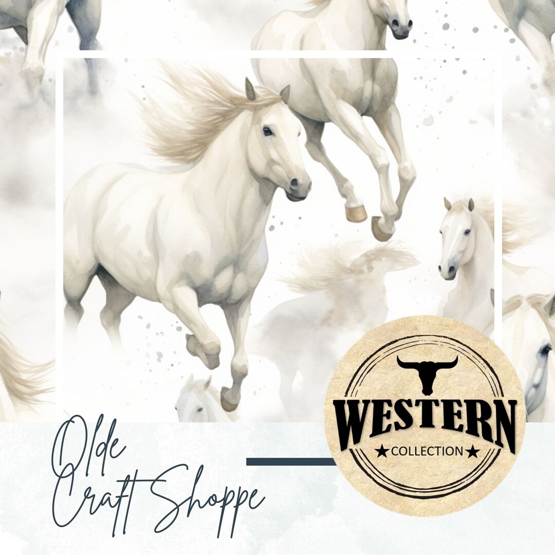 Western Seamless Repeating Pattern Tile File, Watercolor Wild Horses on ...