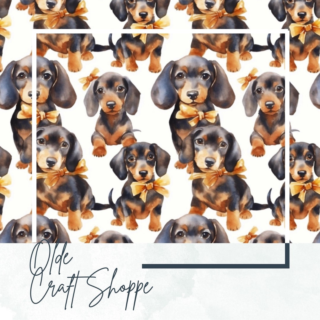 Seamless Pattern, Watercolor Cute Dachshund Puppies With Yellow Gold ...