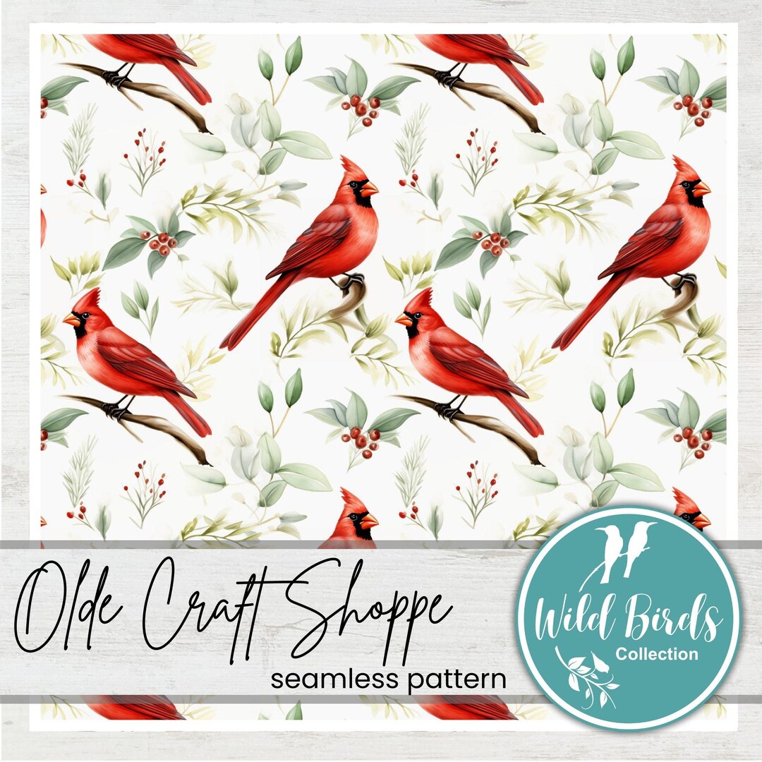 Seamless Repeating Pattern Tile File, Watercolor Red Cardinals Flowers ...