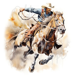 Watercolor Western Cowboy Rodeo Bronc Riders Clipart Bundle, Wild West ...