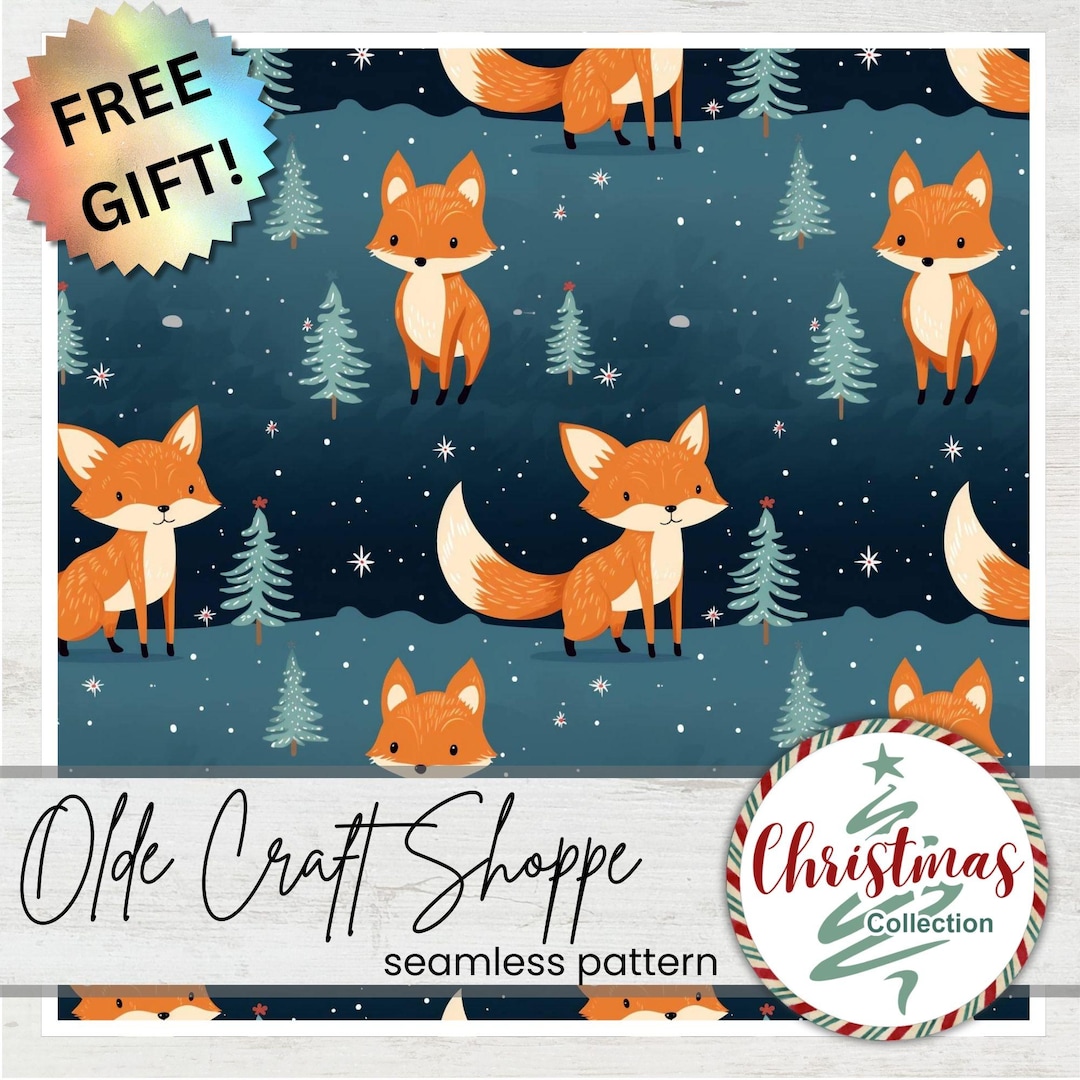 Cute Christmas Fox With Trees and Snow Background Seamless Pattern File ...