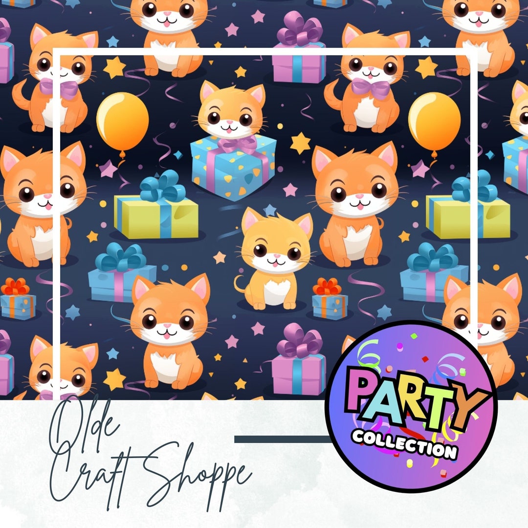 Seamless Pattern File, Cute Kittens, Cats, Presents, Balloons, Confetti ...