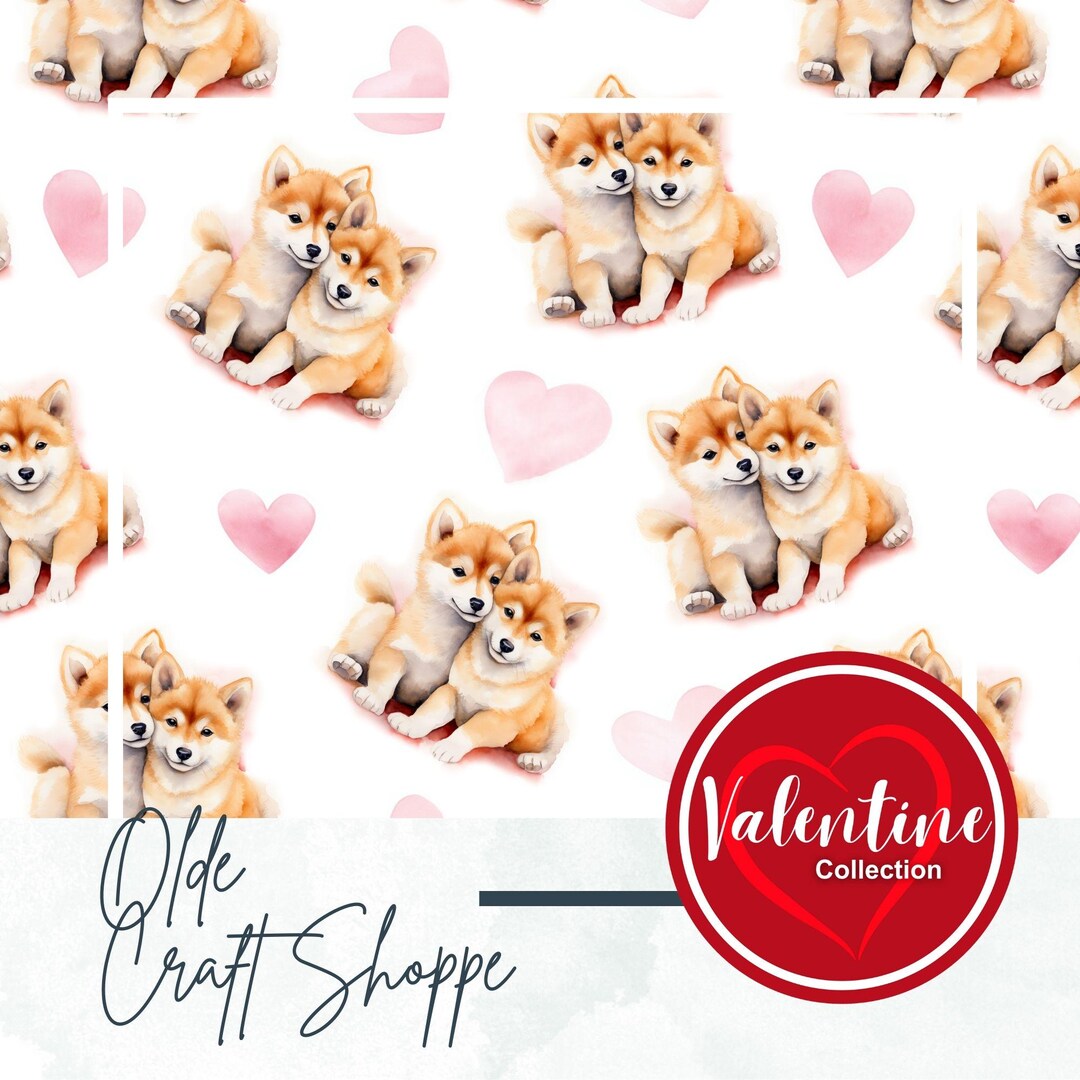 Seamless Pattern File, Watercolor Cute Shiba Inu Puppies, Anniversary ...