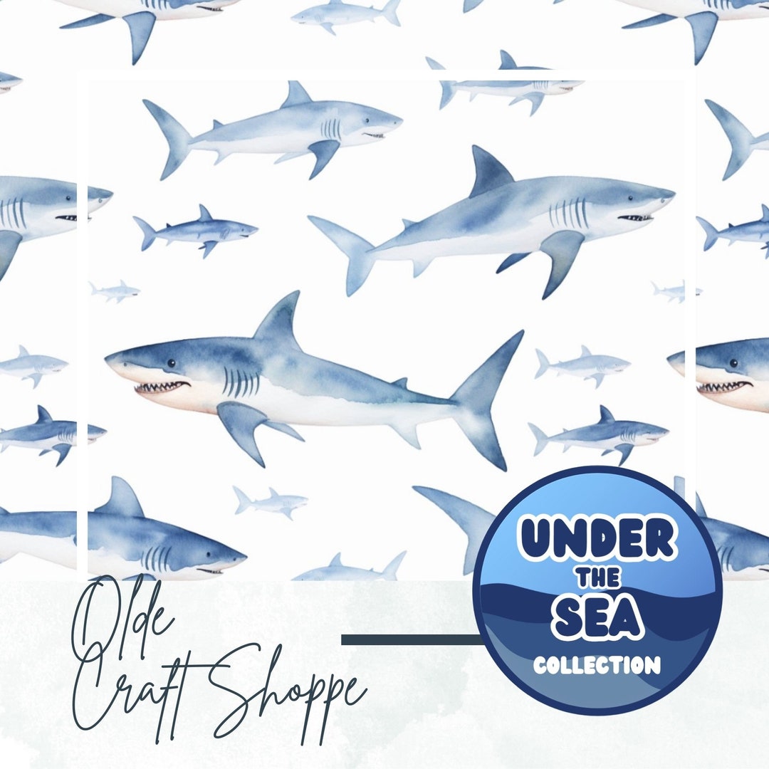 Seamless Pattern File, Watercolor Shark, Great White, Ocean Sea Life ...