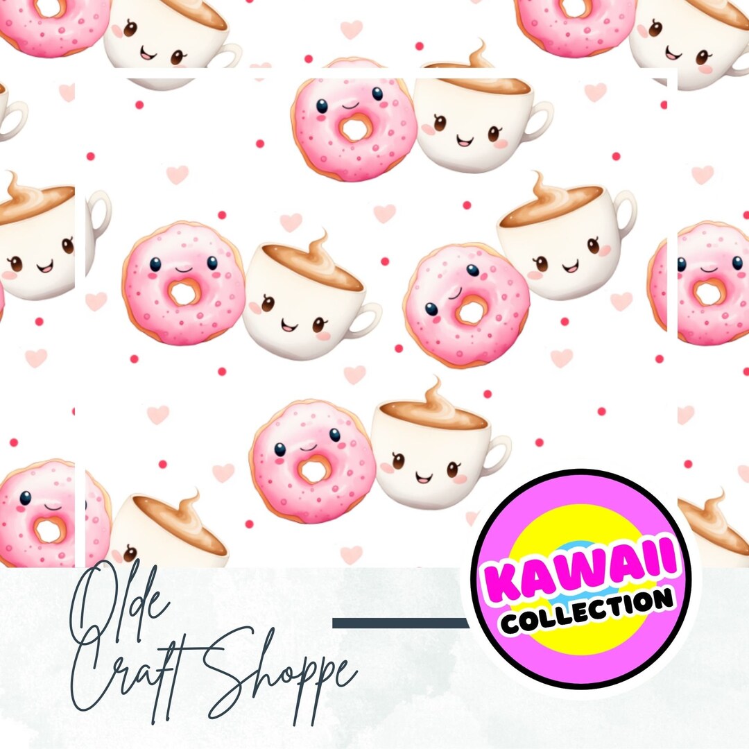 Seamless Pattern File, Watercolor Kawaii Coffee and Donut, Food Pairs ...