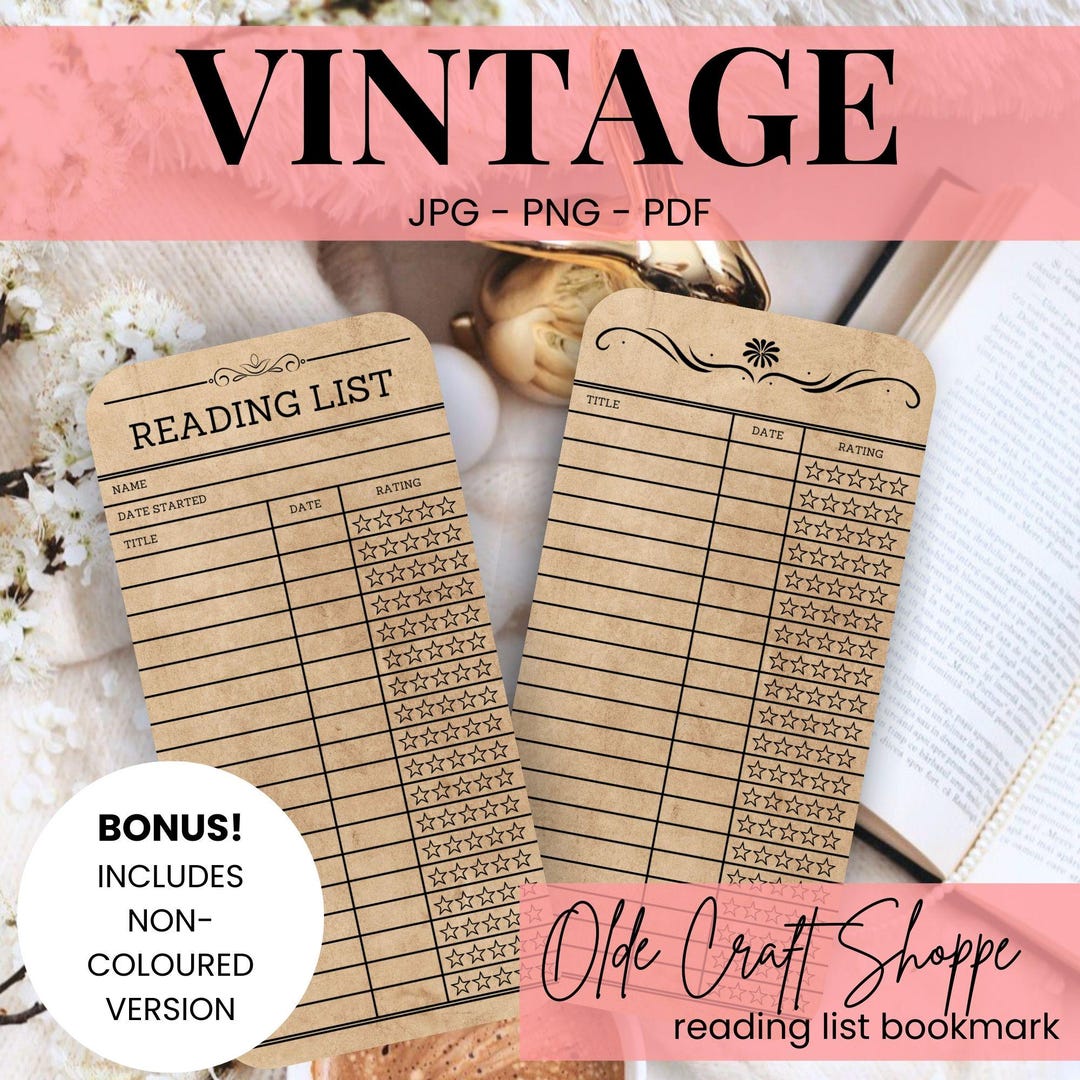 Vintage Style Reading List Bookmark Printable Downloadable Reading Log ...