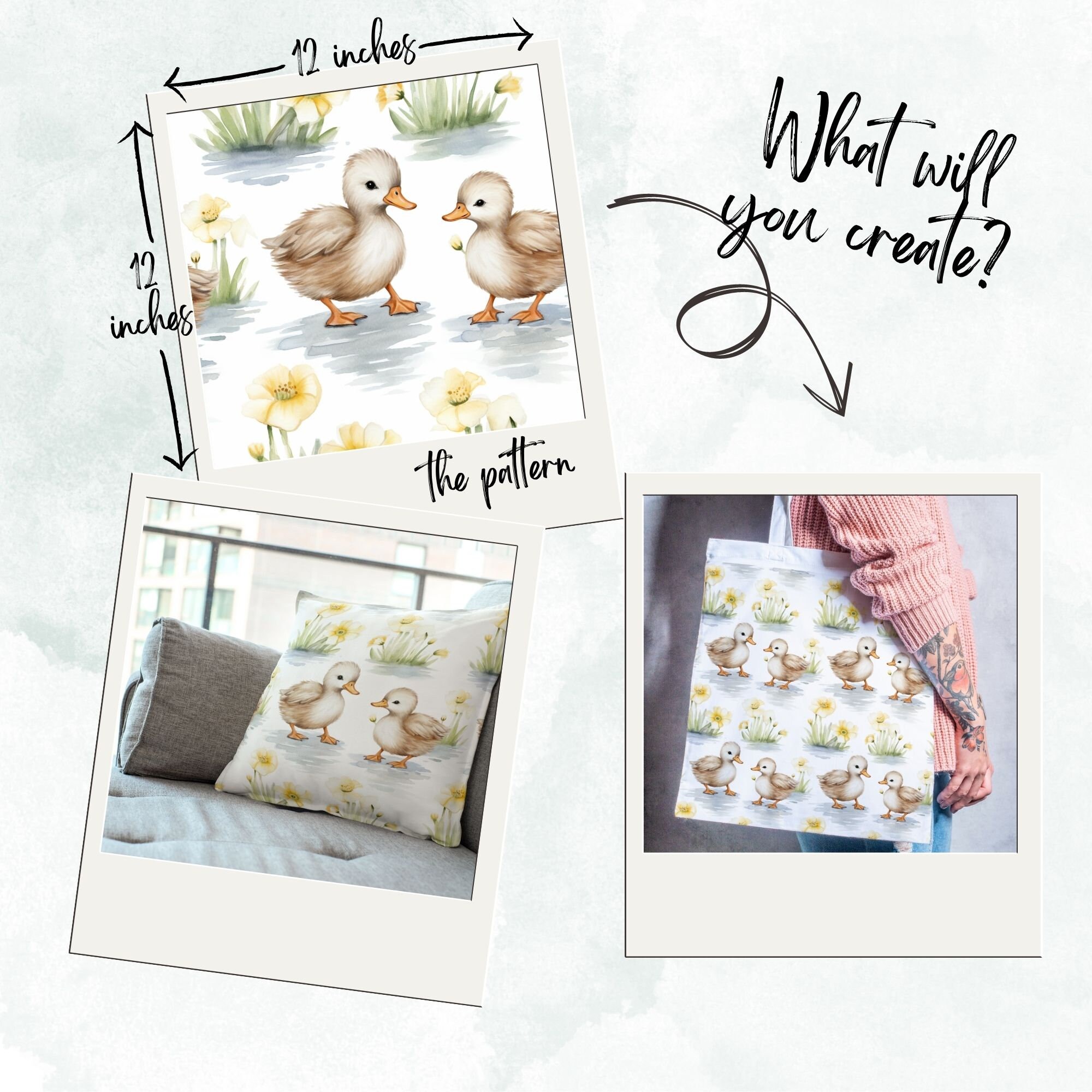 Seamless Pattern File, Watercolor Cute Ducklings and Daisy, Baby Ducks ...