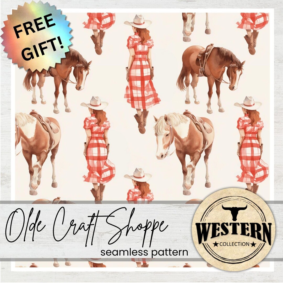 Western Seamless Repeating Pattern File, Vintage Watercolor Woman and ...