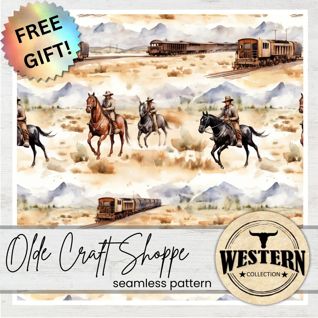Western Seamless Repeating Pattern File, Watercolor Cowboy Horses and ...