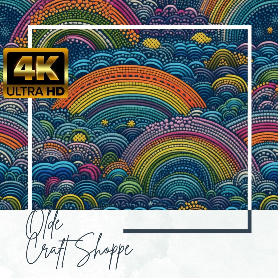 4K Premium Embroidery Seamless Pattern, Rainbow in the Clouds, 3D ...