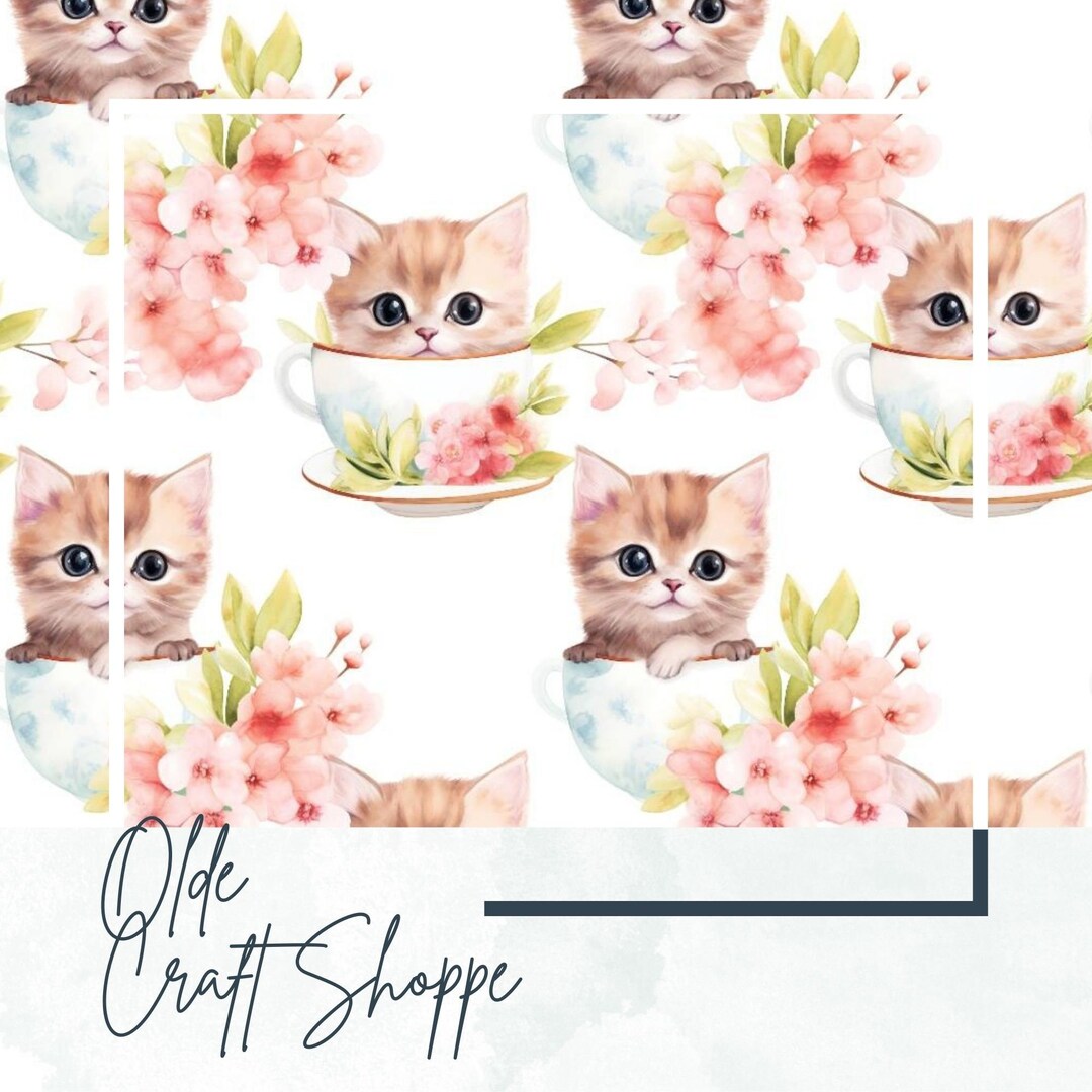 Seamless Pattern File, Watercolor Cute Teacup Kittens, Flowers, Cats ...