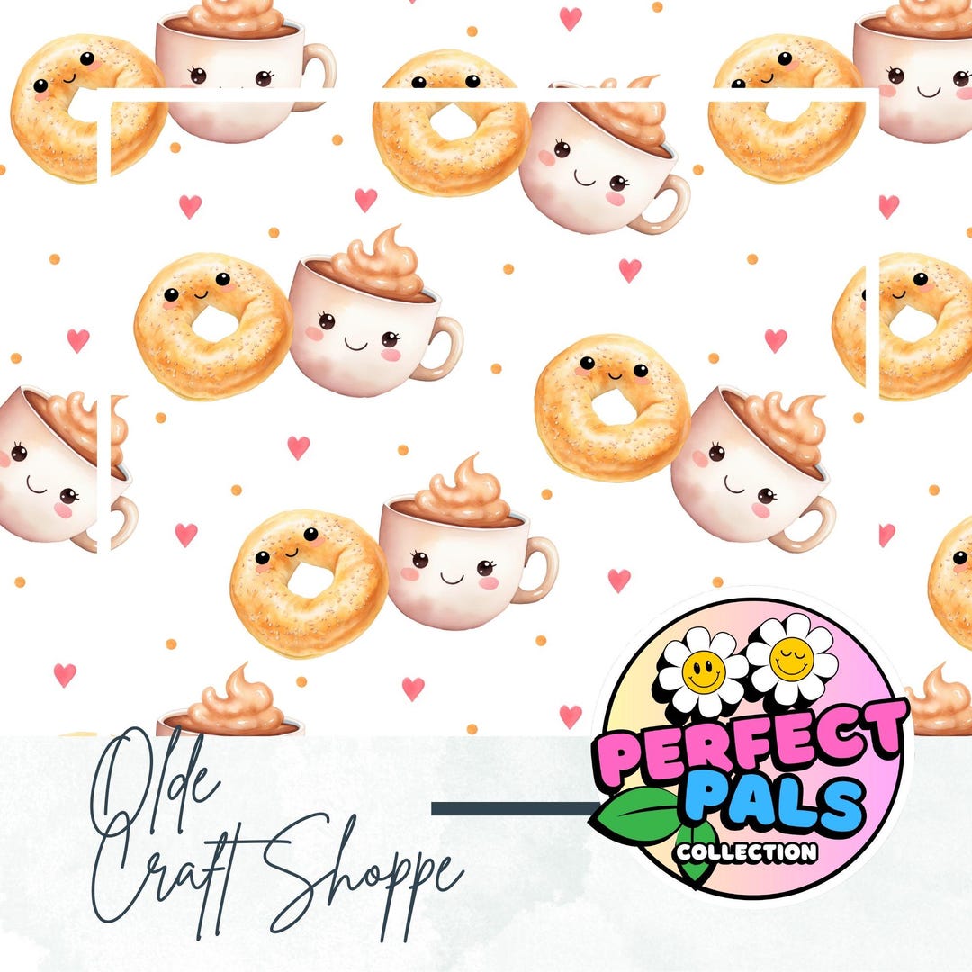 Seamless Pattern File, Watercolor Kawaii Cute Coffee and Bagel, Food ...