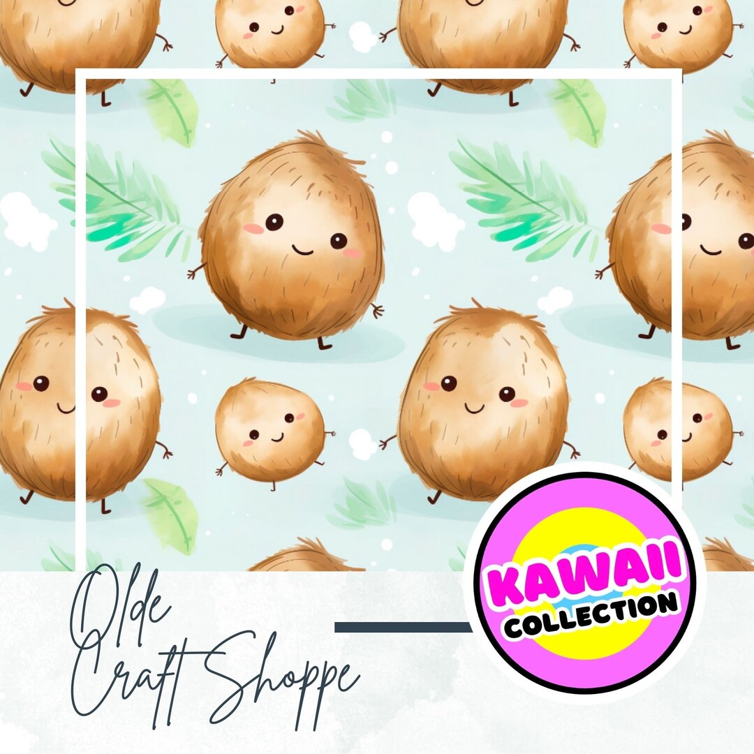 Seamless Pattern File, Cute Kawaii Cartoon Watercolor Coconuts ...