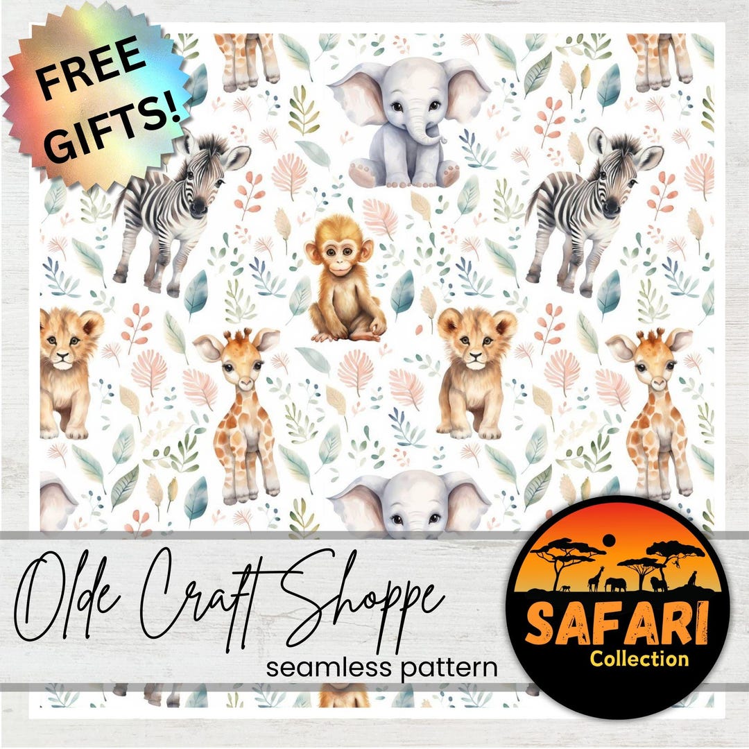 Seamless Repeating Pattern File, Watercolor Cute Baby Safari Jungle ...