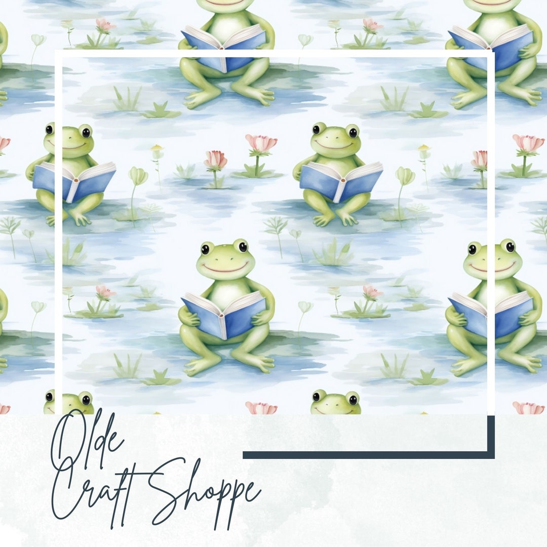 Seamless Pattern File, Watercolor Frogs Reading a Book, Storytime ...