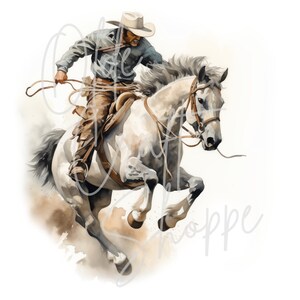 Watercolor Western Cowboy Rodeo Bronc Riders Clipart Bundle, Wild West ...