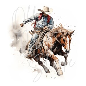 Watercolor Western Cowboy Rodeo Bronc Riders Clipart Bundle, Wild West ...