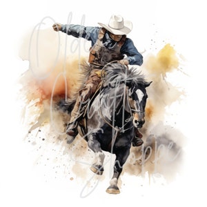 Watercolor Western Cowboy Rodeo Bronc Riders Clipart Bundle, Wild West ...