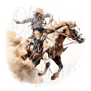 Watercolor Western Cowboy Rodeo Bronc Riders Clipart Bundle, Wild West ...