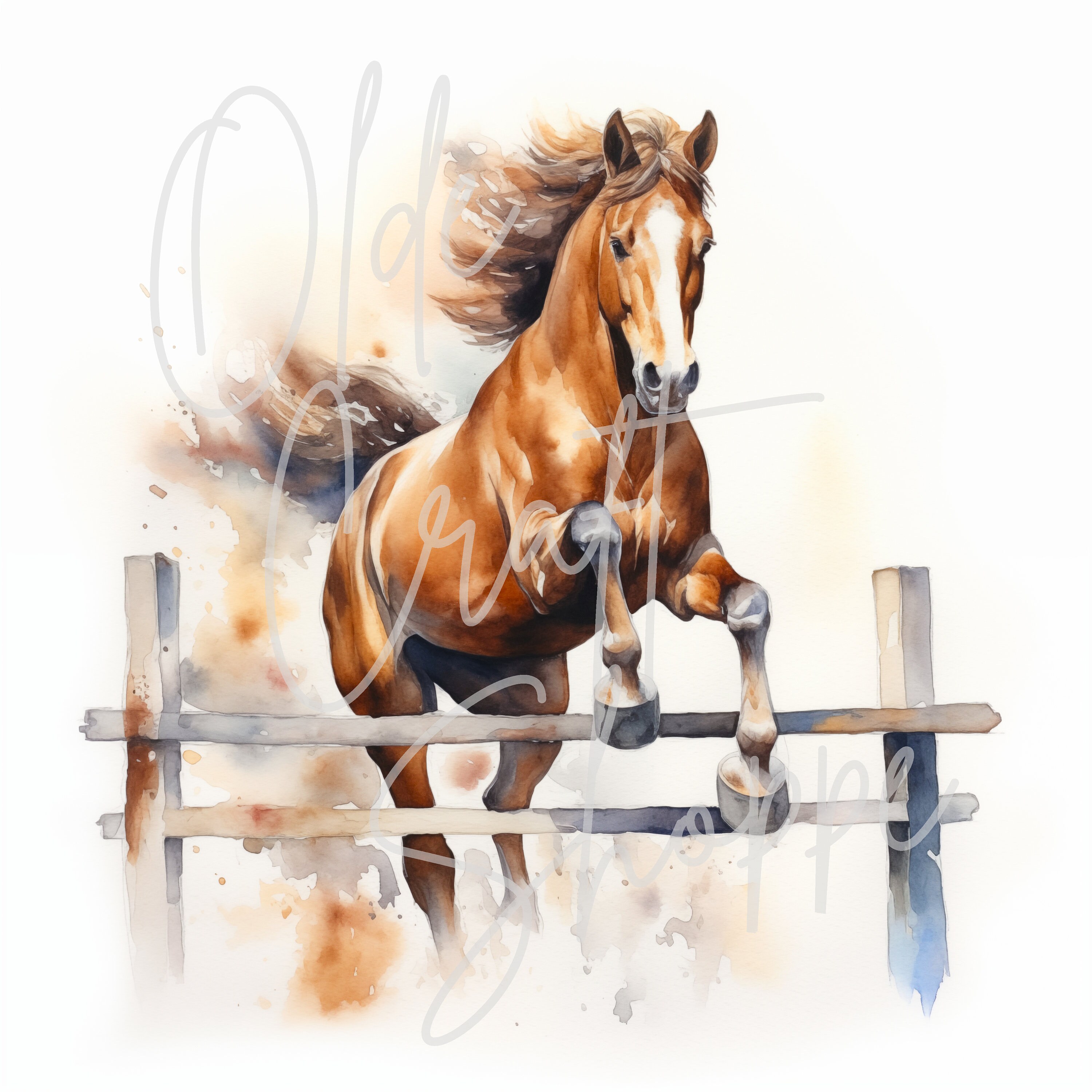 Watercolor Western Fence Jumping Brown Horses Clipart Bundle, Dun, Bay ...