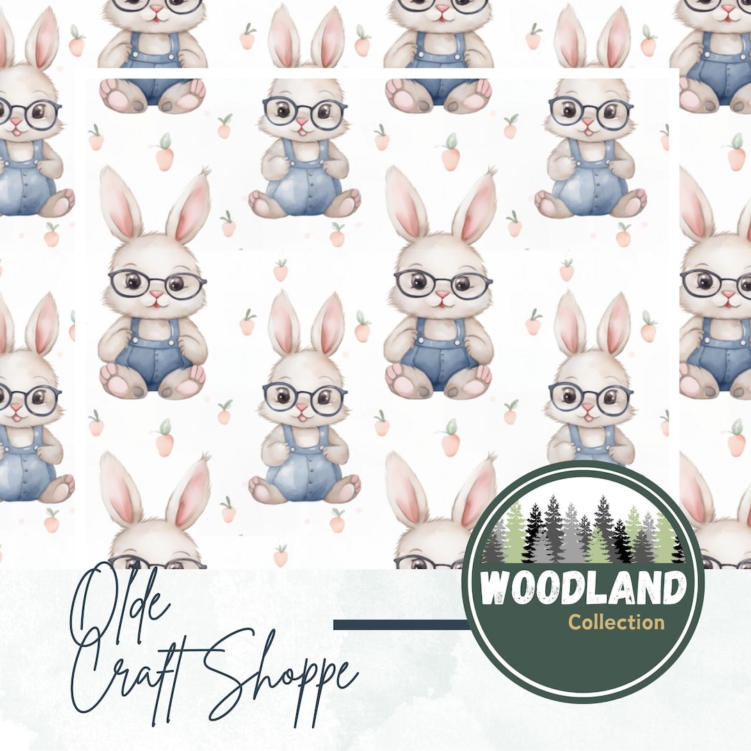 Seamless Pattern File, Watercolor Cute Bunnies Wearing Glasses ...
