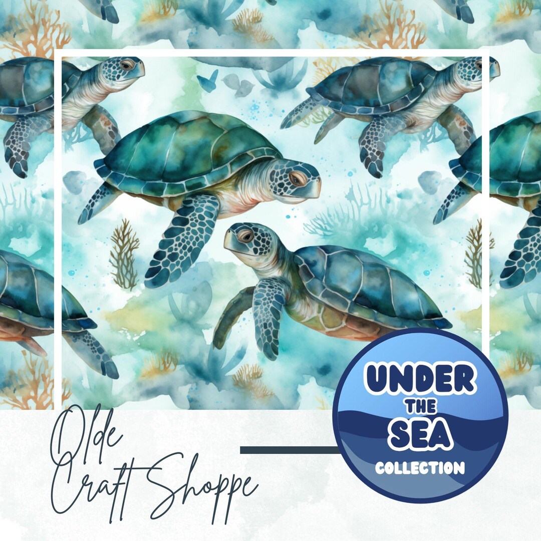 Seamless Pattern File, Watercolor Sea Turtle, Ocean Life, Aquarium ...