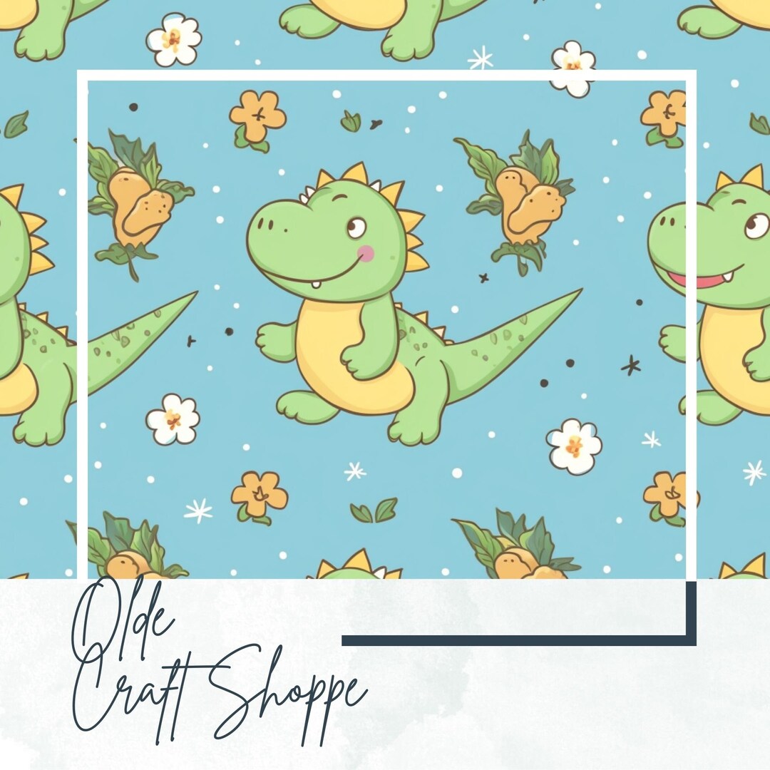 Seamless Pattern Cute Cartoon Green Baby Dinosaur Digital - Etsy